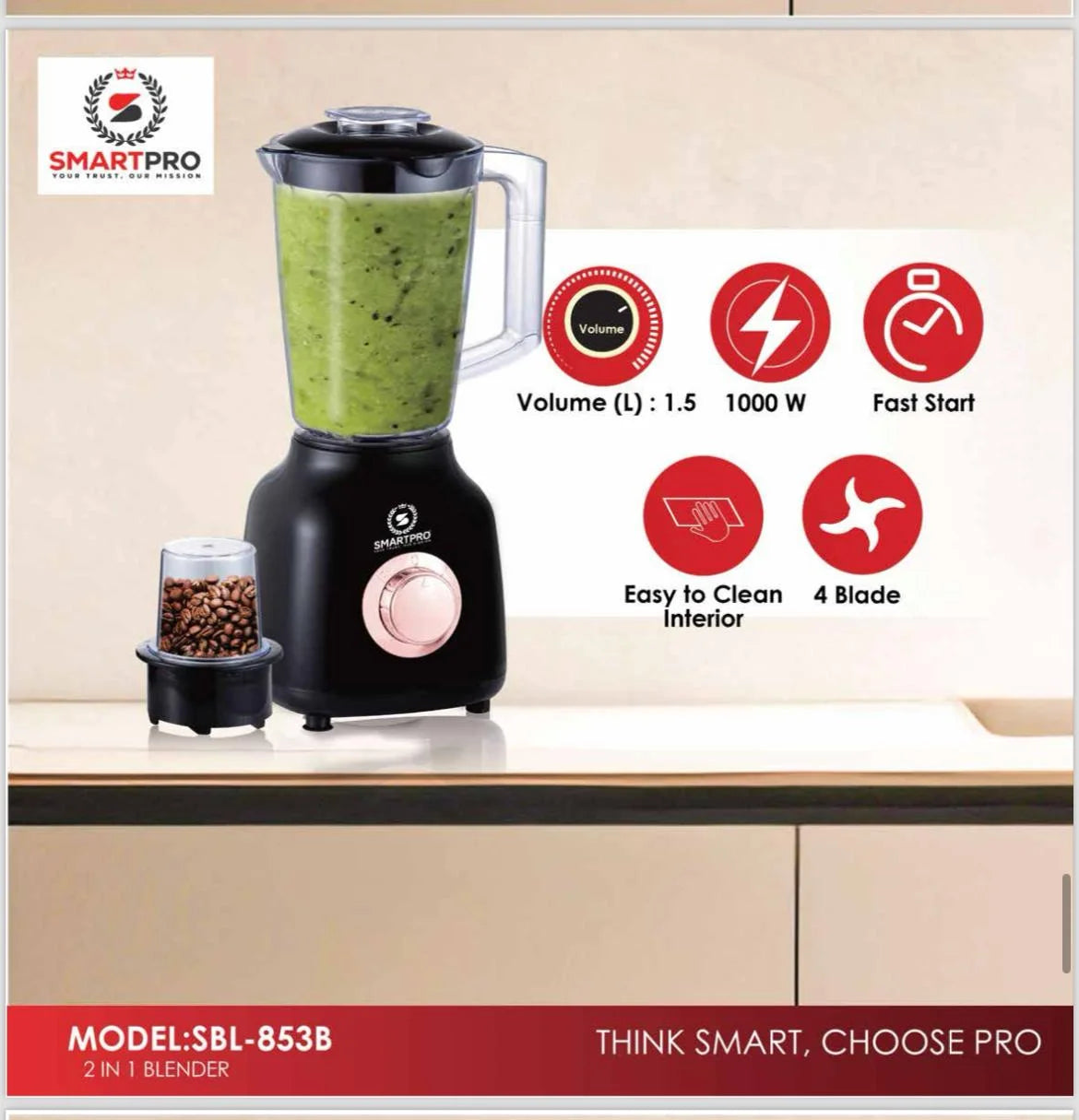 Smartpro 2 in 1 blender- SBL-853B – atenzahomeappliances.co.ke