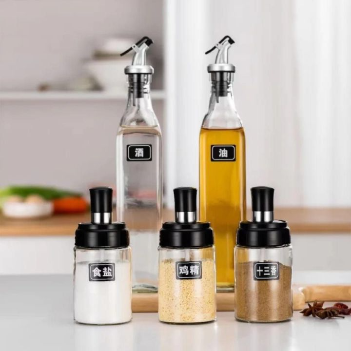 5-in-1 Oil and Spice Dispenser Set — 2 Oil Bottles & 3 Seasoning Conta ...